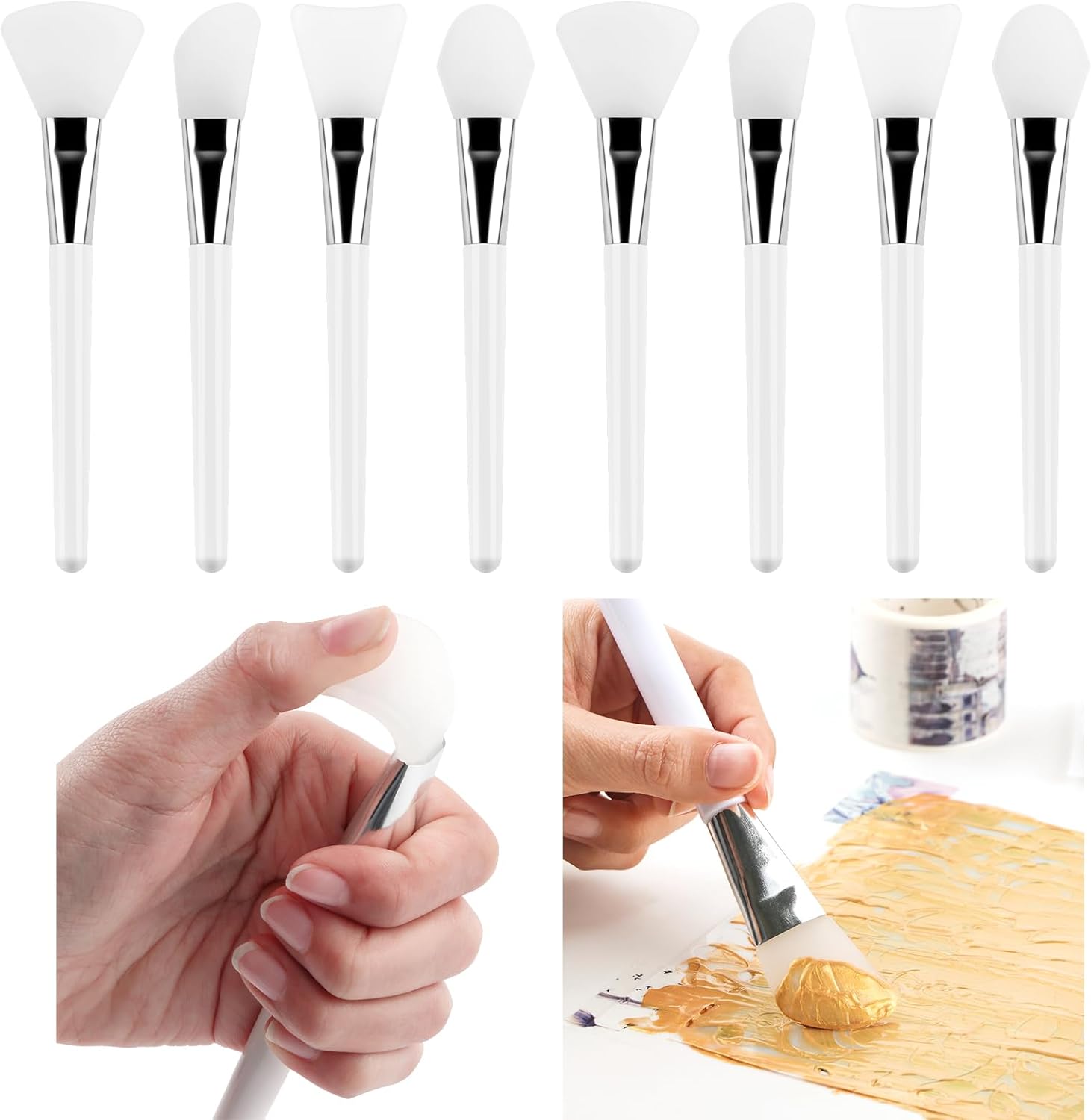 Amazon.com: Briartw 8 Pcs White Silicone Brushes,4 Style Spatula Mixed ...