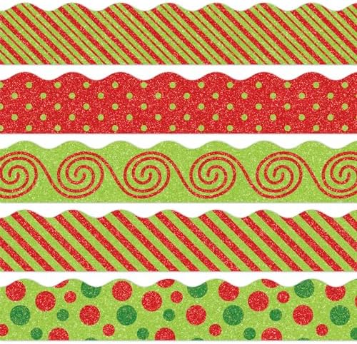 Amazon.com: AnyDesign 69Ft Christmas Glitter Bulletin Board Borders Red ...