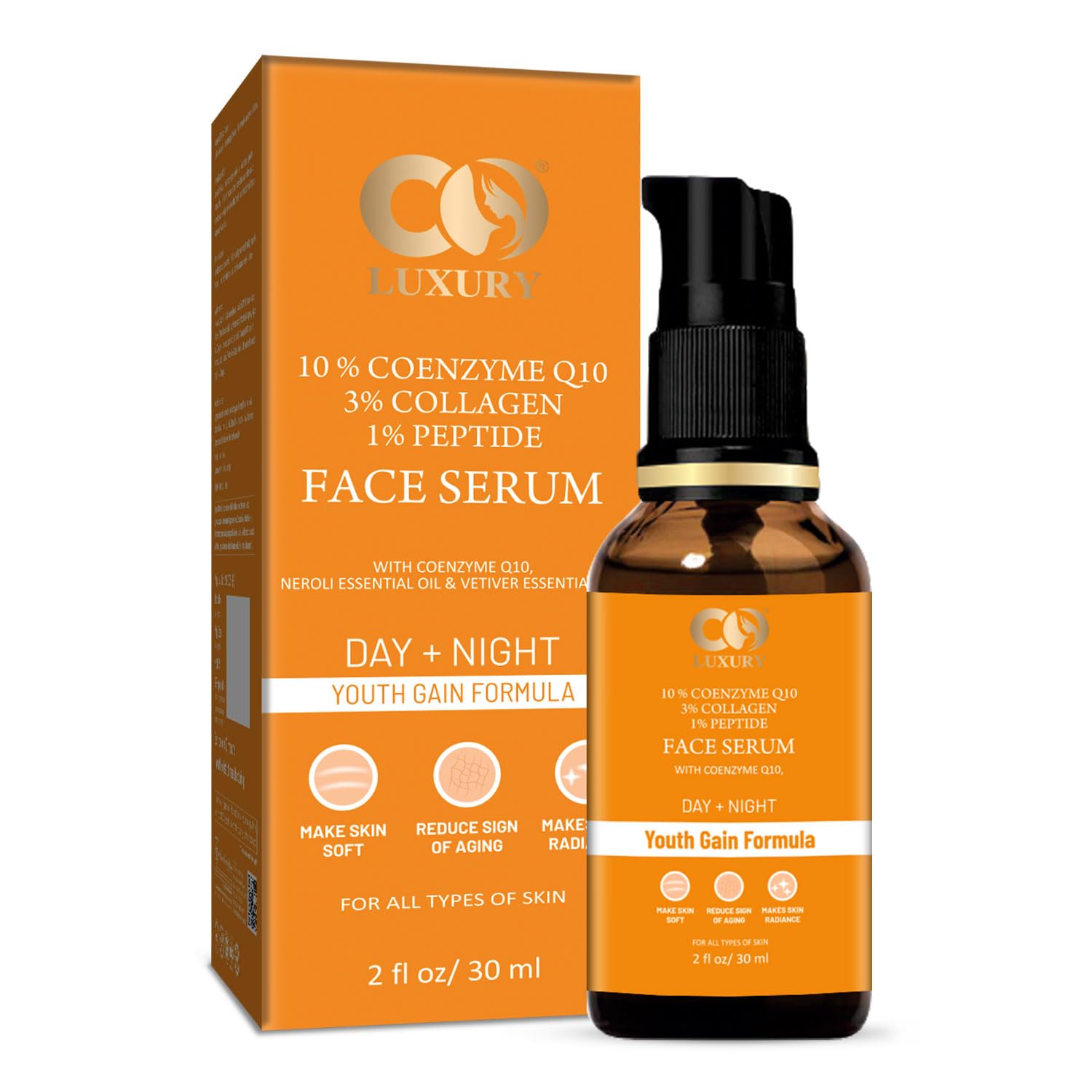CO LUXURY Coenzyme Q10, 3% Collagen & 1% Peptide Face Serum | Anti ...