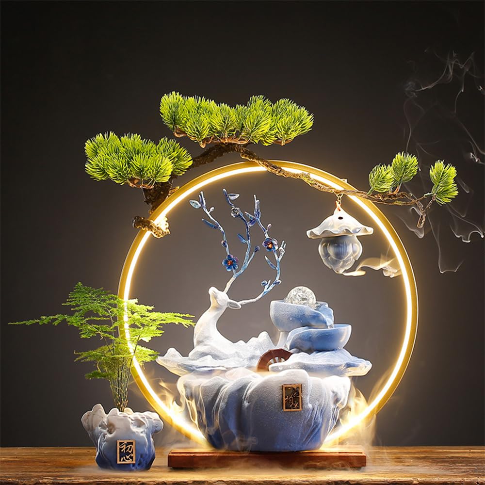 Tabletop Water Fountain, Indoor Waterfall LED Fountain with Ceramic ...