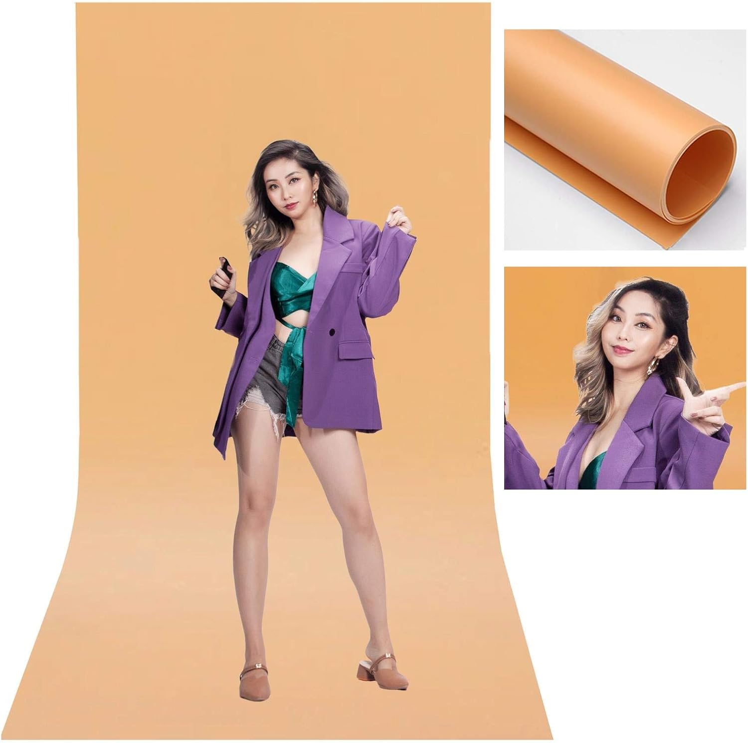 2 Rolls Peach PVC Backdrop Photography PVC Background for Photo Video ...