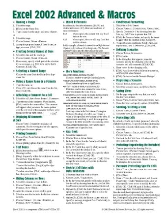 Microsoft Excel 2002 Advanced & Macros Quick Reference Guide (Cheat ...