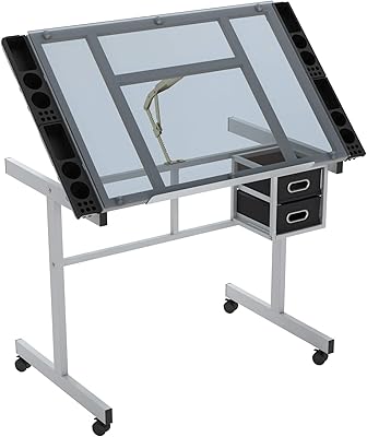 Amazon.com: ZenStyle Glass Top Drafting Table with Storage, Adjustable ...