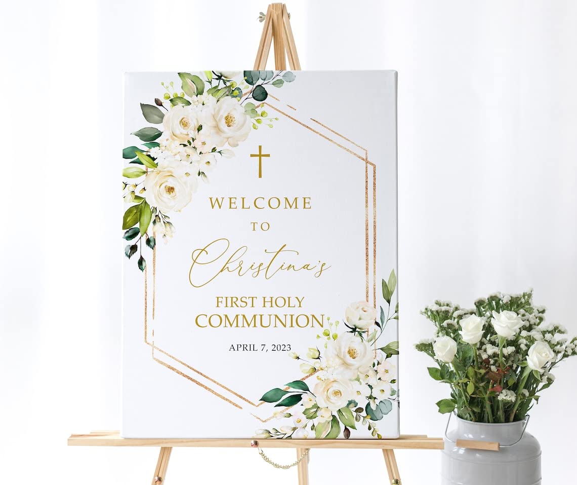 Amazon.com : First Holy Communion Welcome Sign, Custom First Communion ...