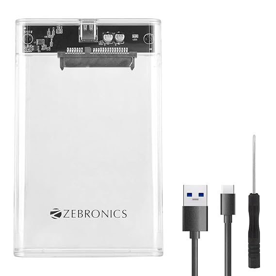 ZEBRONICS CSH01 2.5 SATA SSD Enclosure with Transparent case, Type C 3. ...