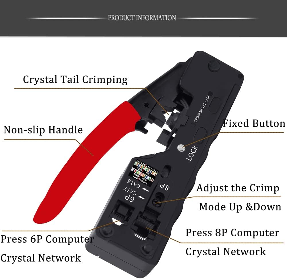 OKVNUO RJ45 RJ11 Crimp Tool, Crimper CAT6 CAT5 Cat5e Pass Through ...