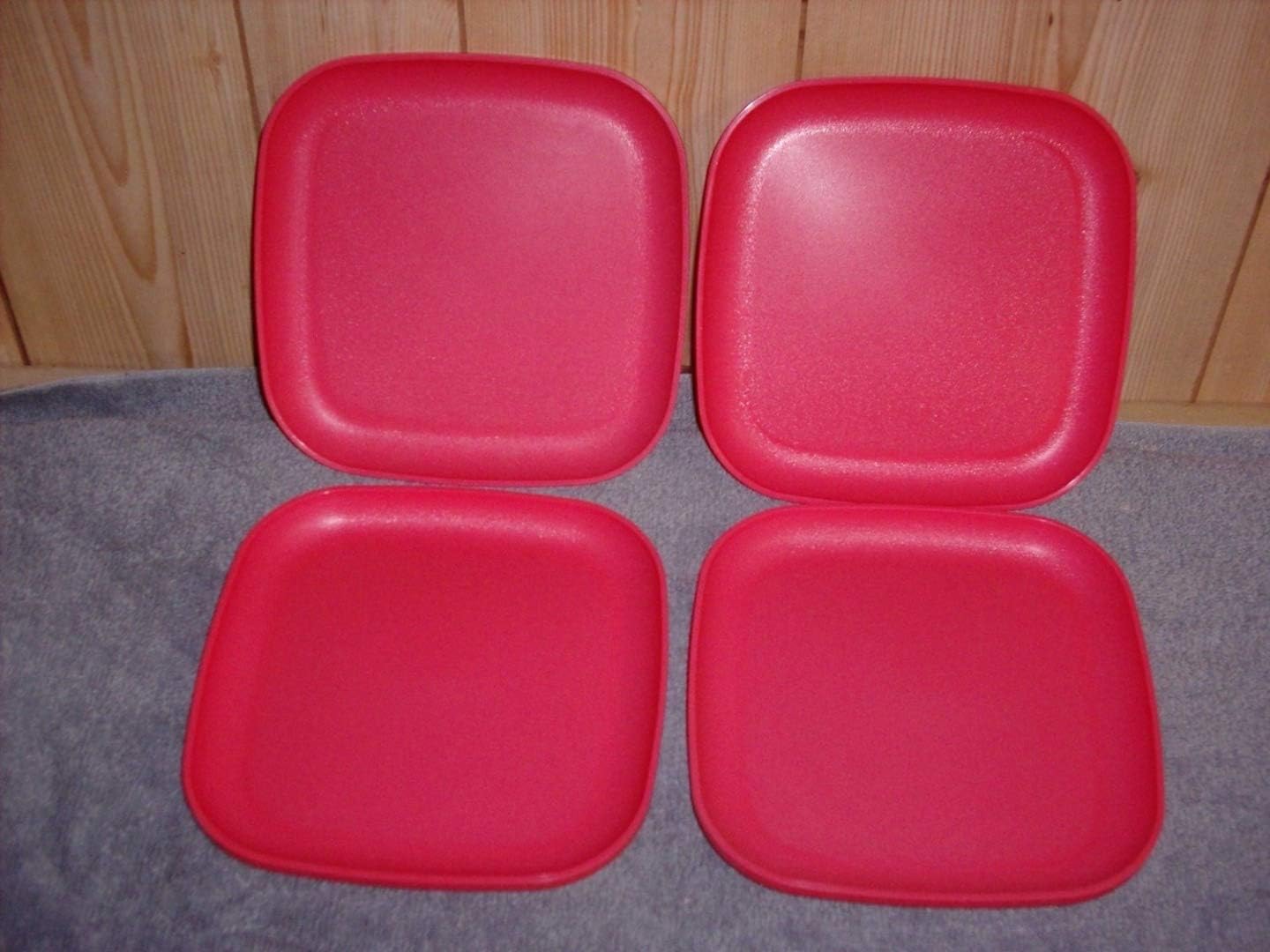 Amazon.com | New Tupperware Square Plates 8 inches in Raspberry Red ...