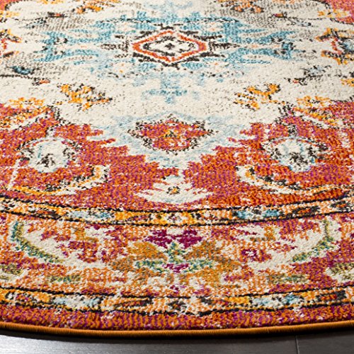 SAFAVIEH Monaco Collection Area Rug - 6'7" Round, Orange & Light Blue ...