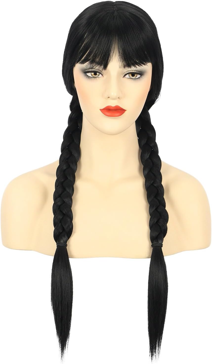Amazon.com: karlery Women Long Straight Black Braids Wig with Bangs ...