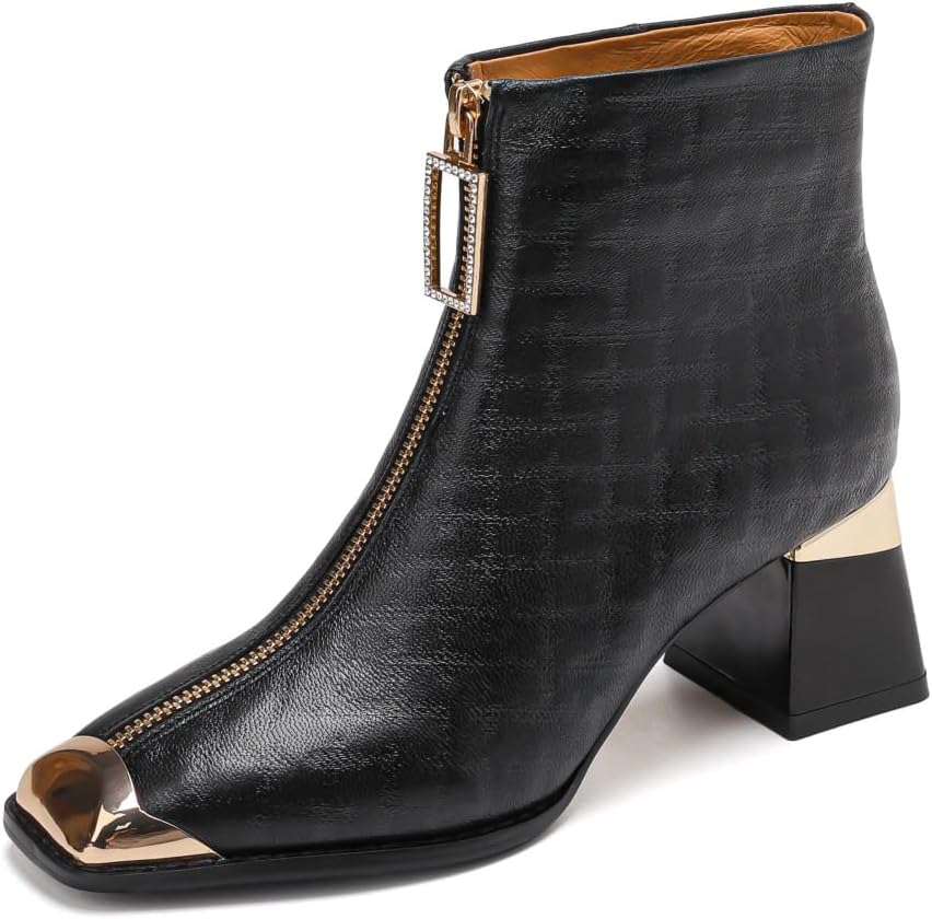 Amazon.com | TinaCus Metal Square Toe Plaid Genuine Leather Handmade ...