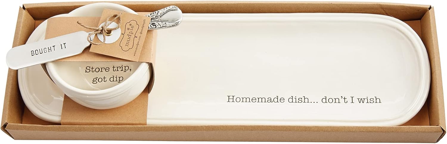 Amazon.com: Mud Pie Store Bought Tray Set, dish 4"x13 1/2"|bowl 2"x3 1/ ...