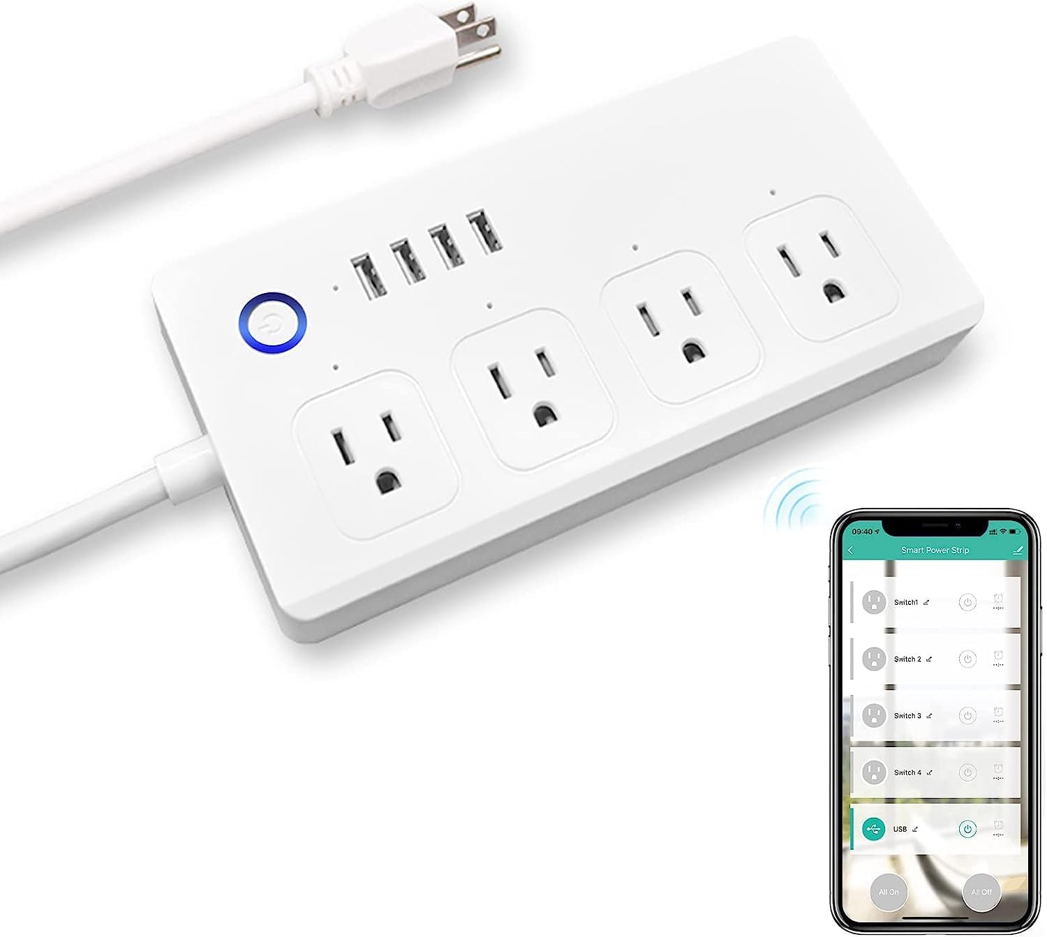 Megaluz MUL-01 Extensión multicontacto USB, Inteligente WiFi, 4 Puertos ...