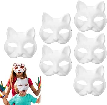 Amazon.com: 6pcs Cat Mask Therian Masks White Cat Mask Diy Paintable ...