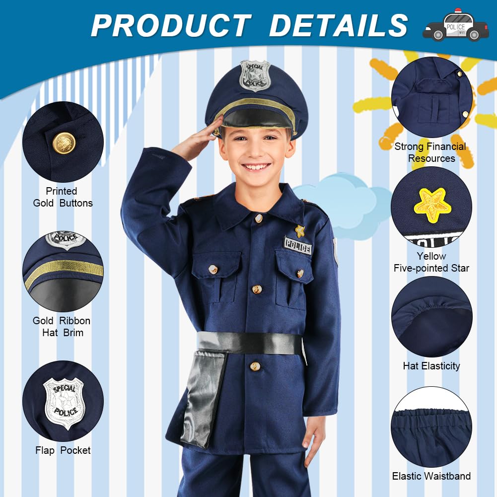 Aomig Kids Police Costumes, 4 Pcs Police Officer Dress Up Kit, Children ...