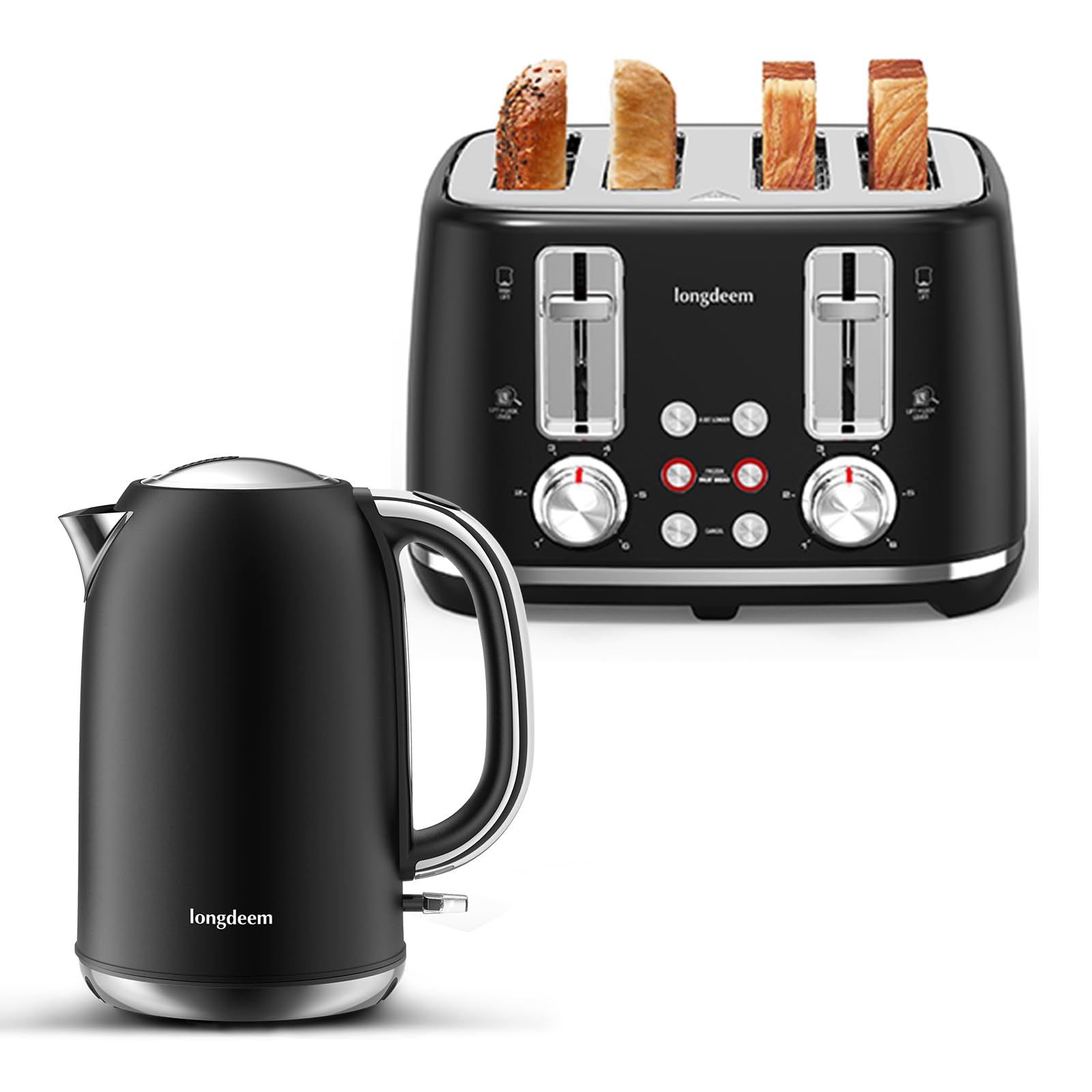 Buy Longdeem Cordless Stainless Steel Kettle and 4-Slice Toaster Set ...
