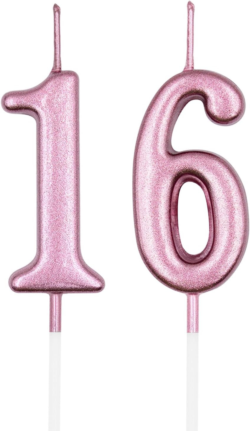 Amazon.com: 16th & 61st Birthday Candles, Rose Gold Number 16 61 Candle ...