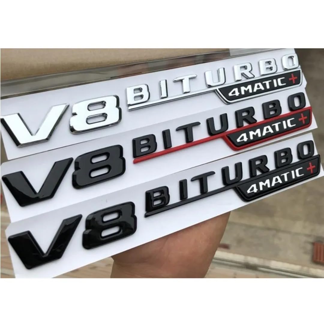 Amazon.com: Flat 1pair Chrome Black V8 BITURBO 4MATIC+ Fender Letters ...