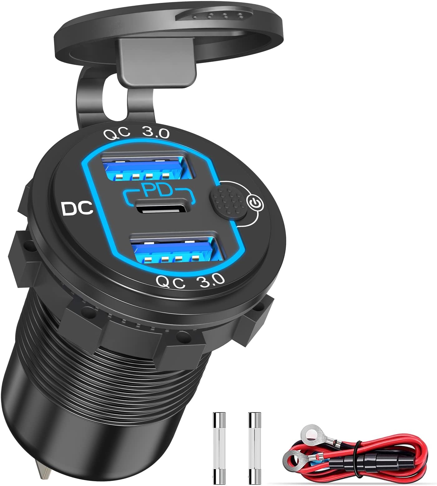 Amazon.com: 66W 12V USB Outlet Qidoe Aluminum Dual QC3.0 USB Port and ...