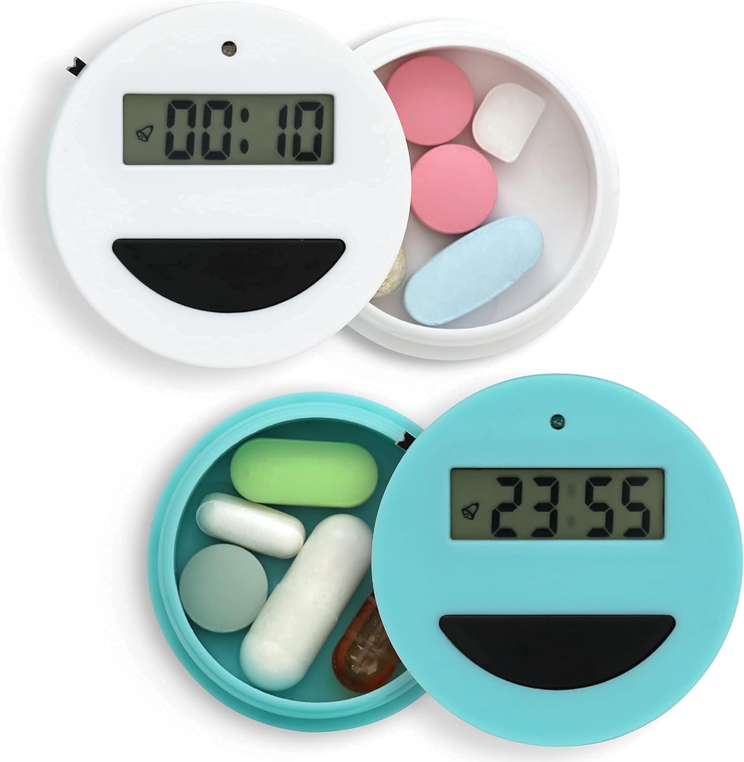 Portable Pill Organizer Dispenser with Smart Timer Cap for Medication ...