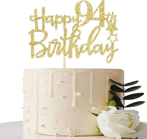 Gold Glitter Happy 94th Birthday Cake Topper - 94 Cake Topper - 94th ...