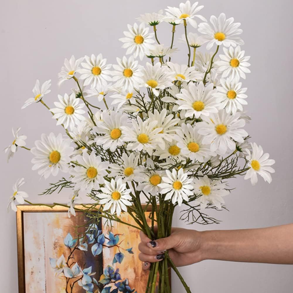 Amazon.com: 10 Bundles White Artificial Daisy Flowers, 20" UV Resistant ...