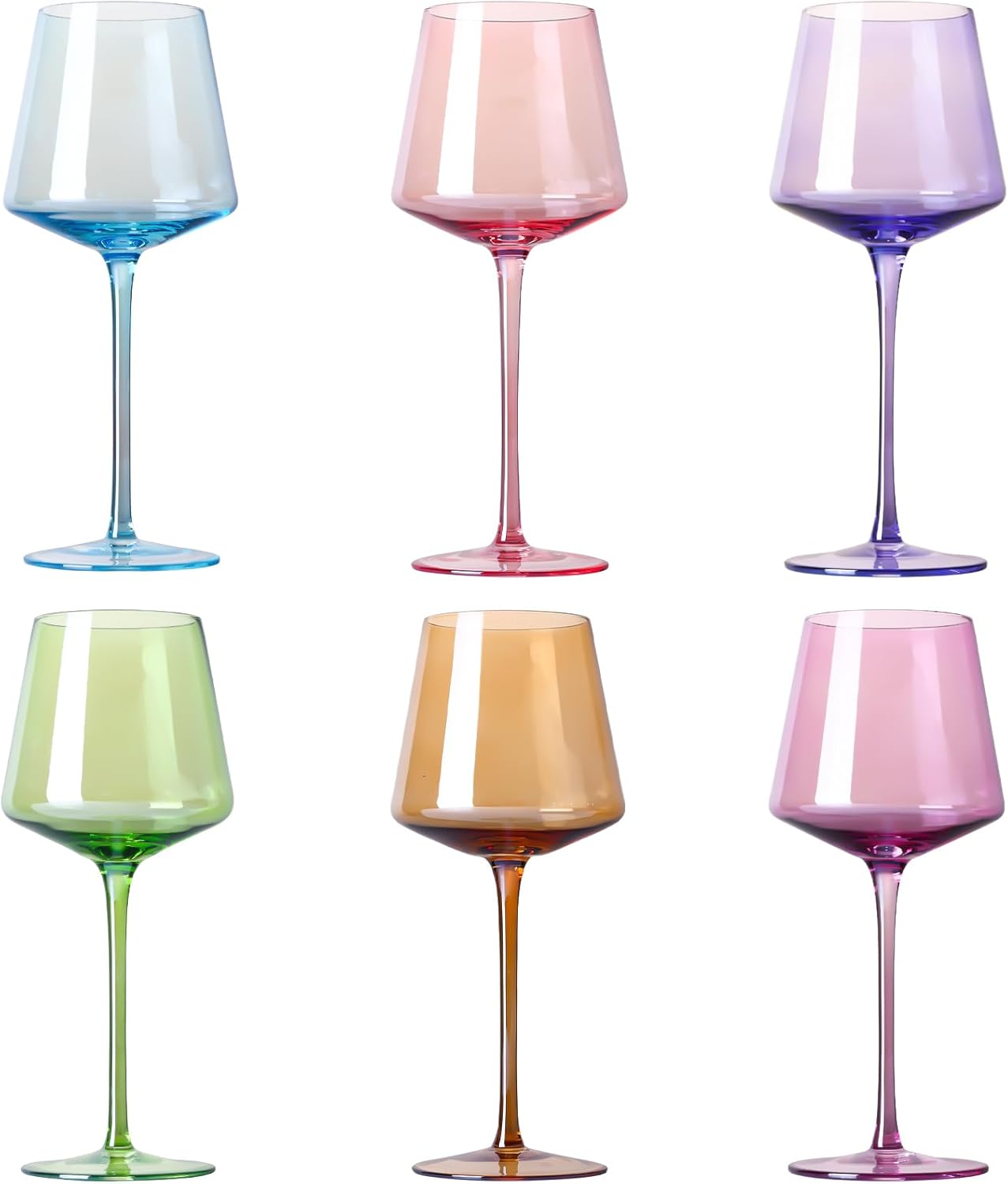 Amazon.com | Physkoa Colored Wine Glasses Set Of 6-16oz Hand-Blown ...