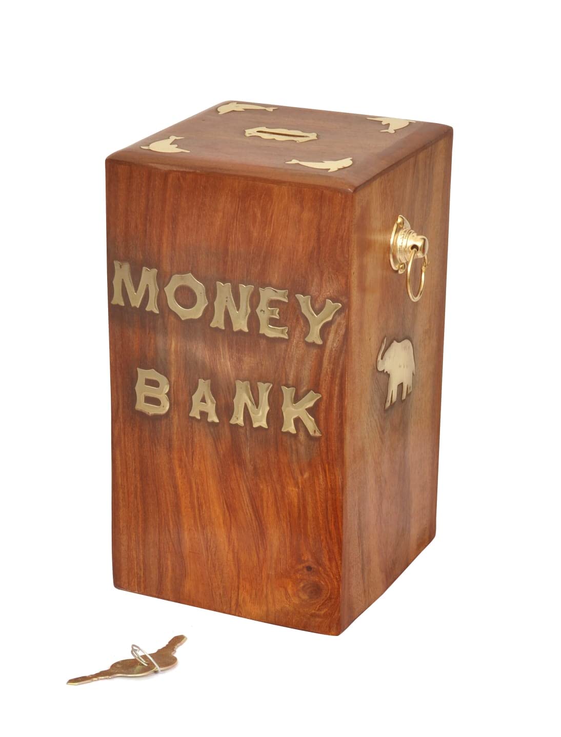 Estival Craft Round Wooden Money Box with Lock Funds Deposit Saving ...