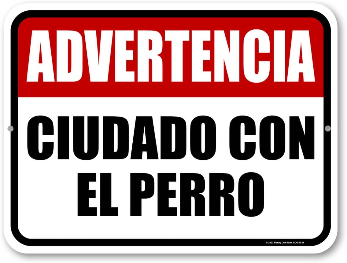 Amazon.com: Honey Dew Gifts 9x12 inch Tin Plate Outdoor Spanish Warning ...