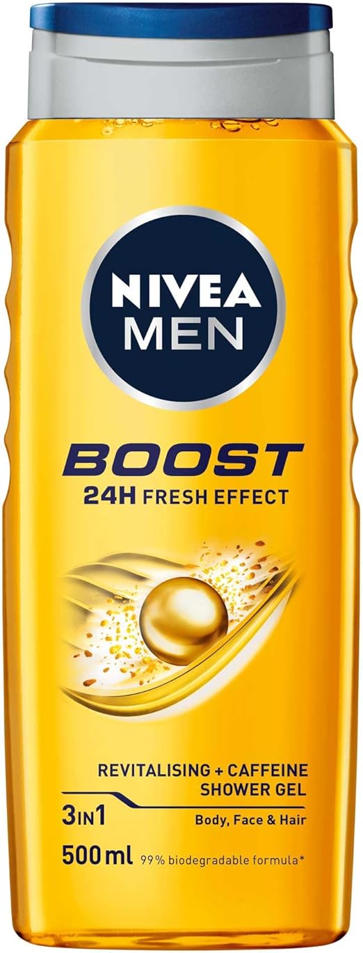 NIVEA MEN BOOST Shower Gel (500 ml), Moisturising 3-in-1 Body Wash for ...