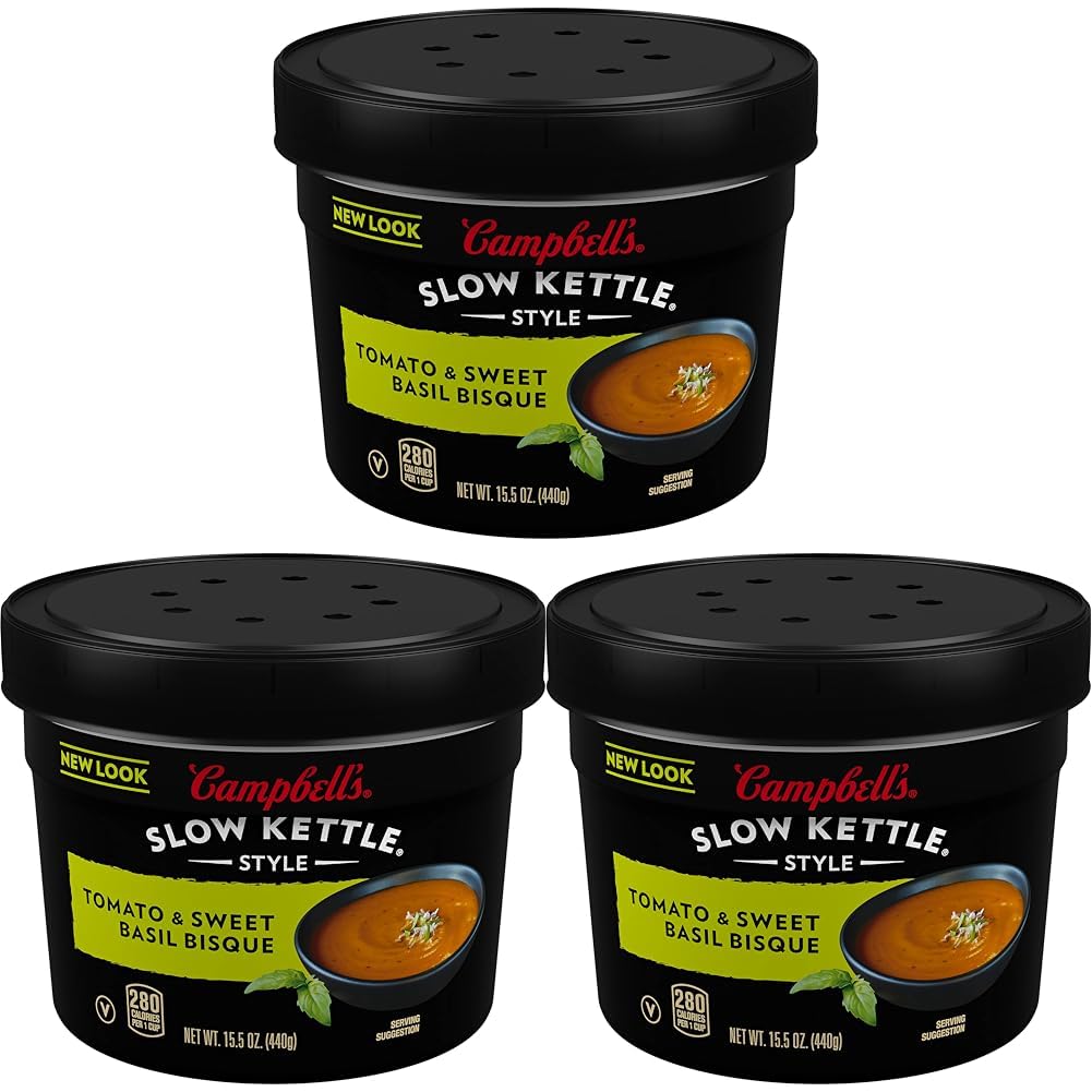 Amazon.com : Campbell's Slow Kettle Style Tomato & Sweet Basil Bisque, 15.5 oz Microwavable Bowl ...