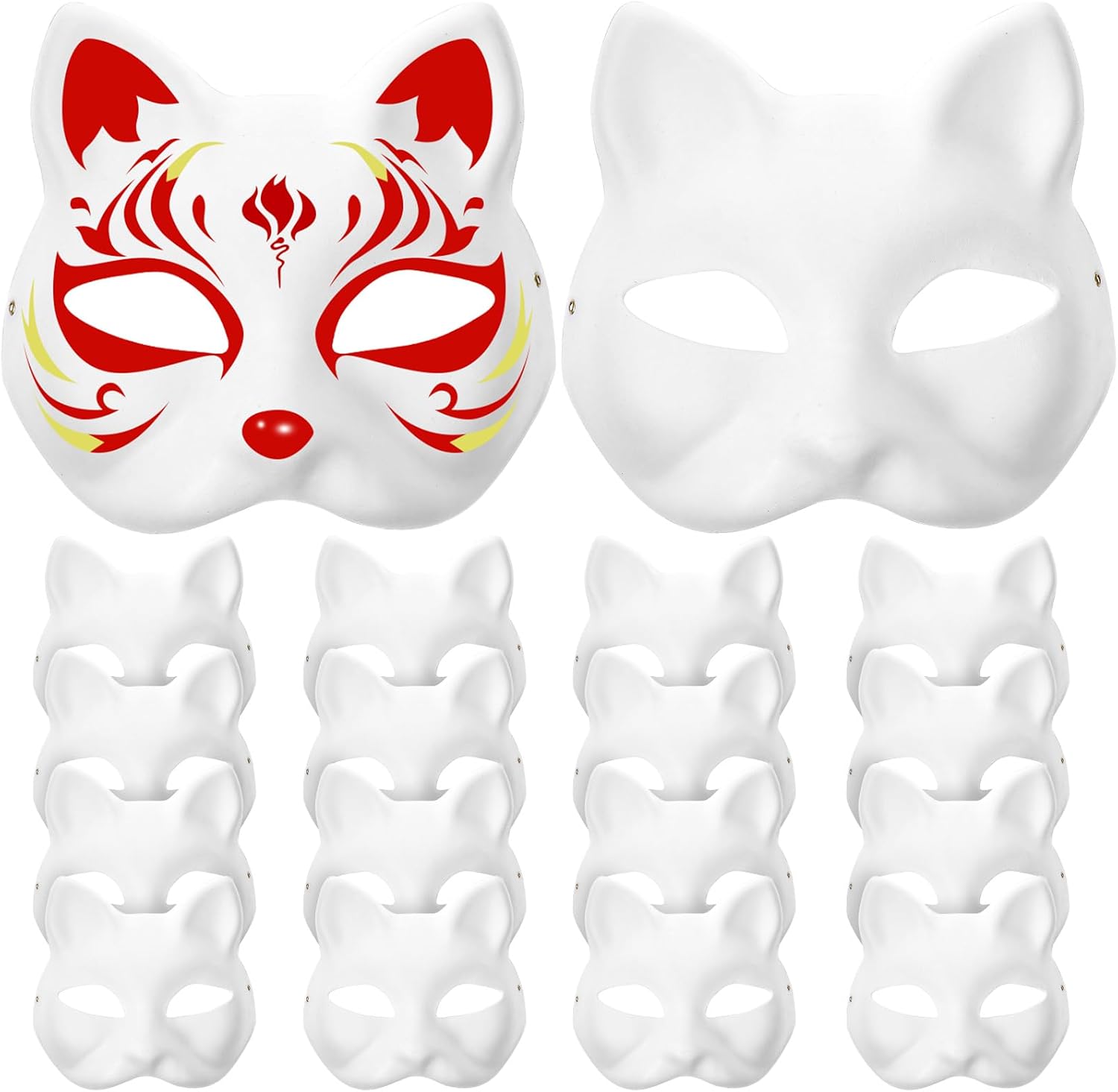 20pcs DIY White Masquerade Masks Blank Cat Masks Japanese Kabuki ...