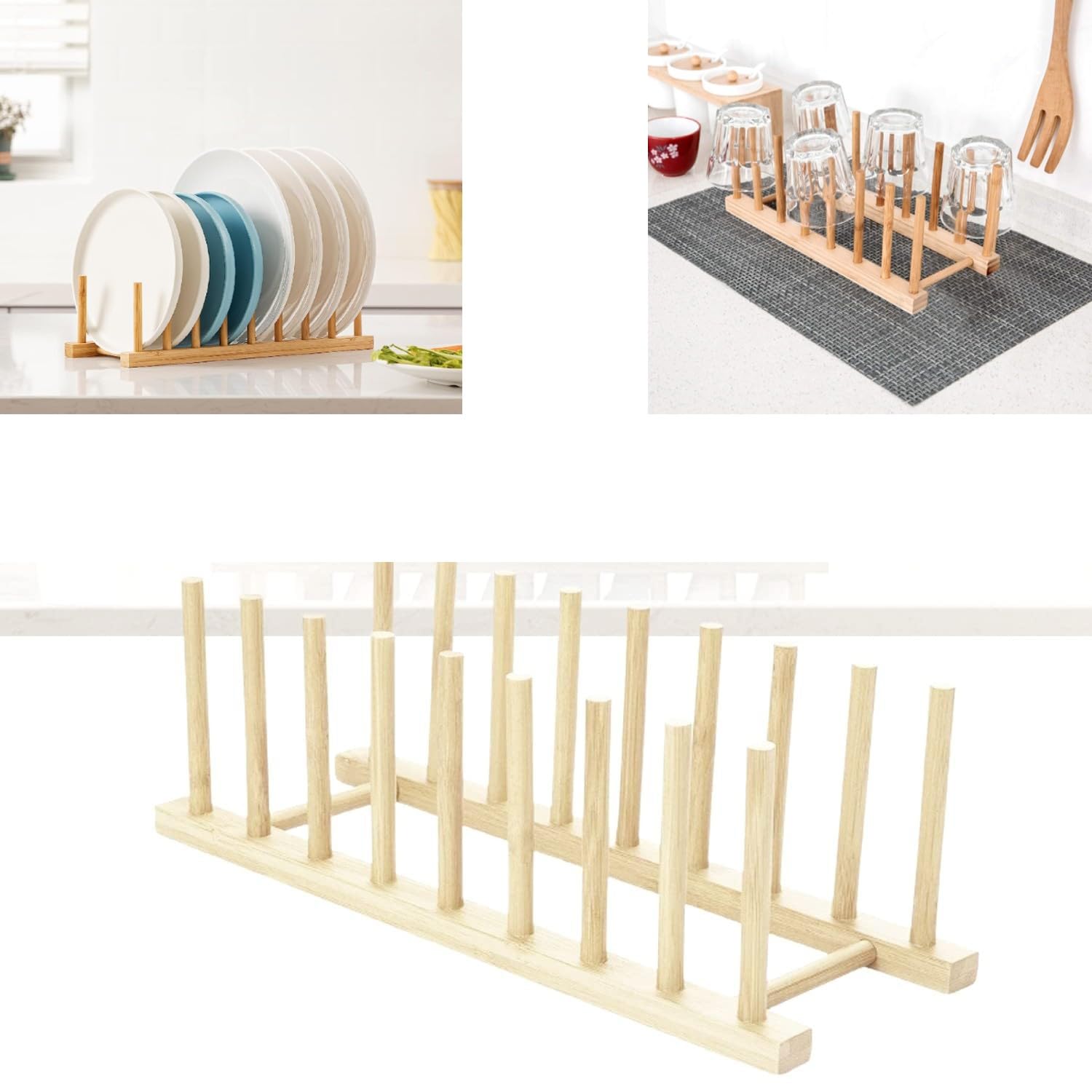 CAREOPETA 8 Rack Bamboo Dish Drying Rack for Kitchen Wooden Dish Rack ...
