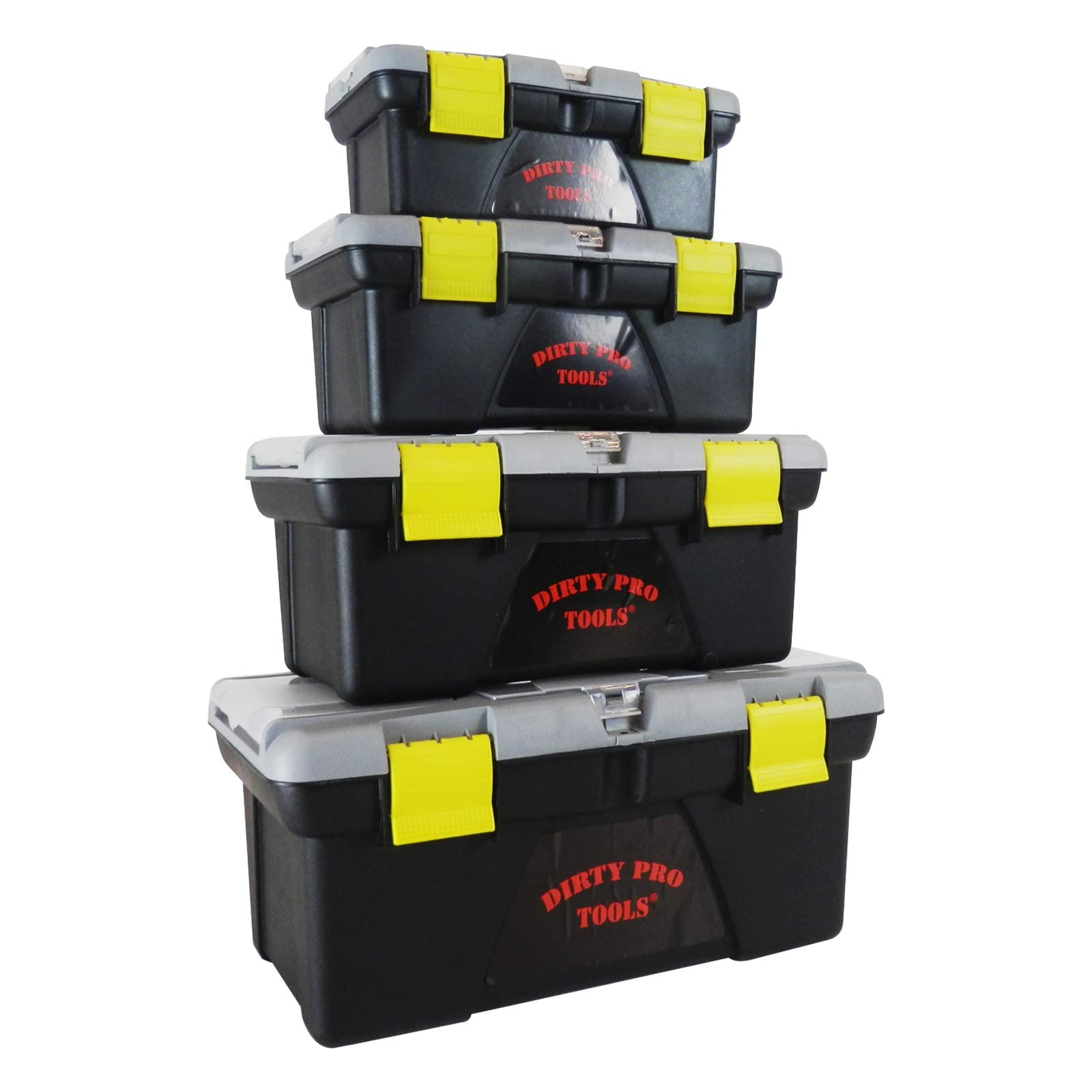 Dirty Pro Tools 4pcs Large Plastic Tool Box Chest Set Lockable ...