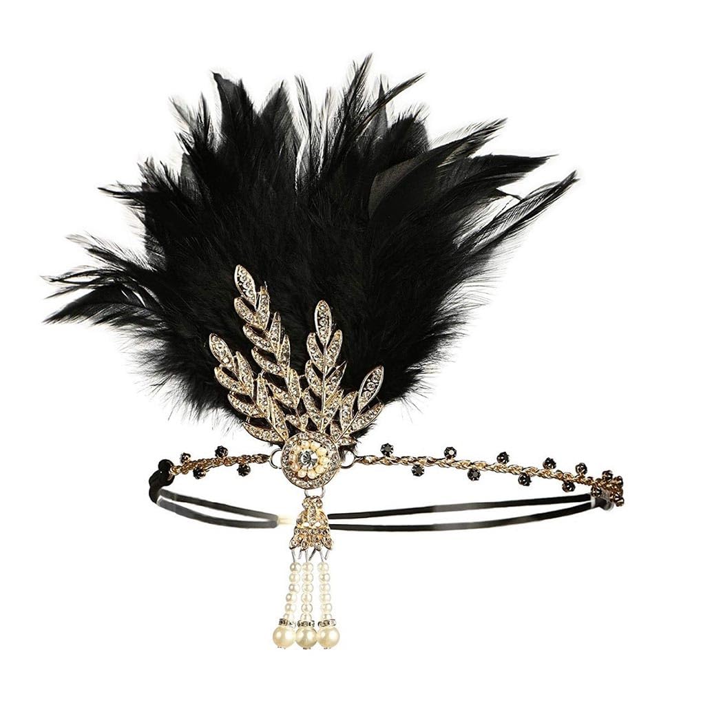 Amazon.com : Foyte 1920's Flapper Headband Pearl Peacock Black Feather ...