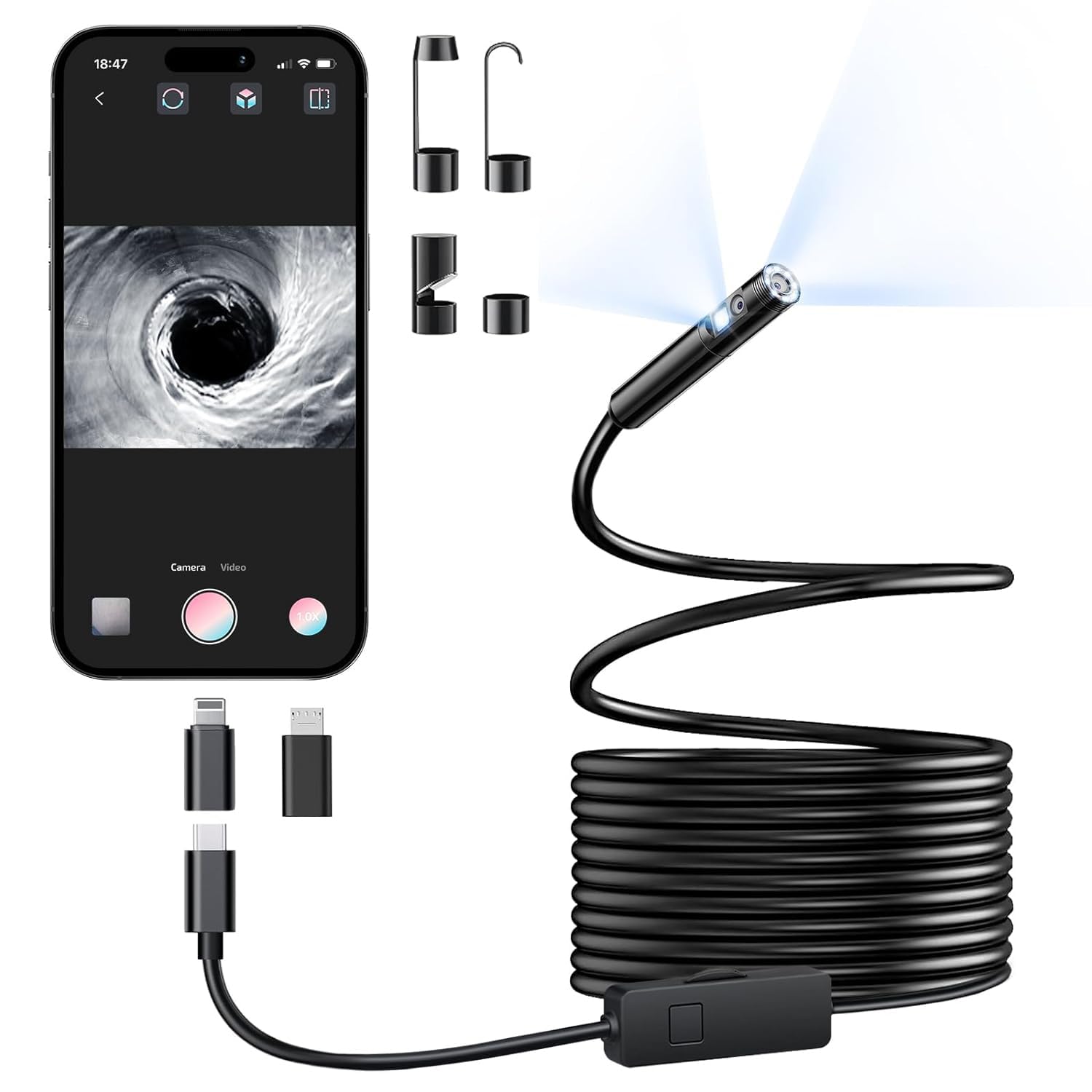 [Dual-Lens] Endoscope Camera with Light, 1920P HD Borescope with 8+1 ...