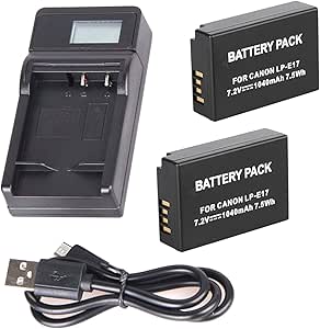 Battery 2 Pack and LCD USB Battery Charger for Canon EOS 77D, EOS 200D ...
