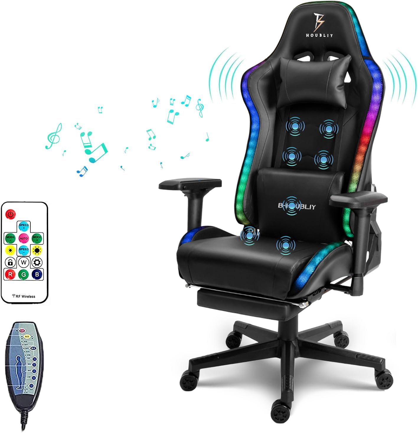 Amazon.com: FZYUAN RGB Gaming Chair with Speakers and LED Lights ...