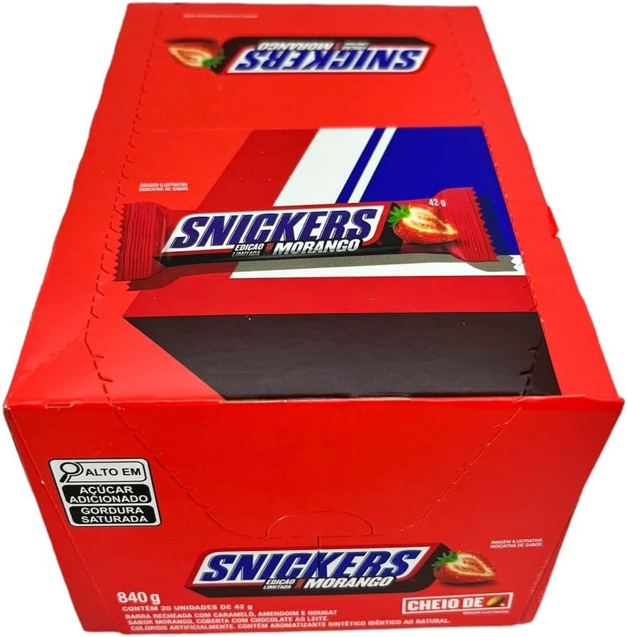 Chocolate Snickers Morango - Display com 20 unidades de 42g : Amazon ...