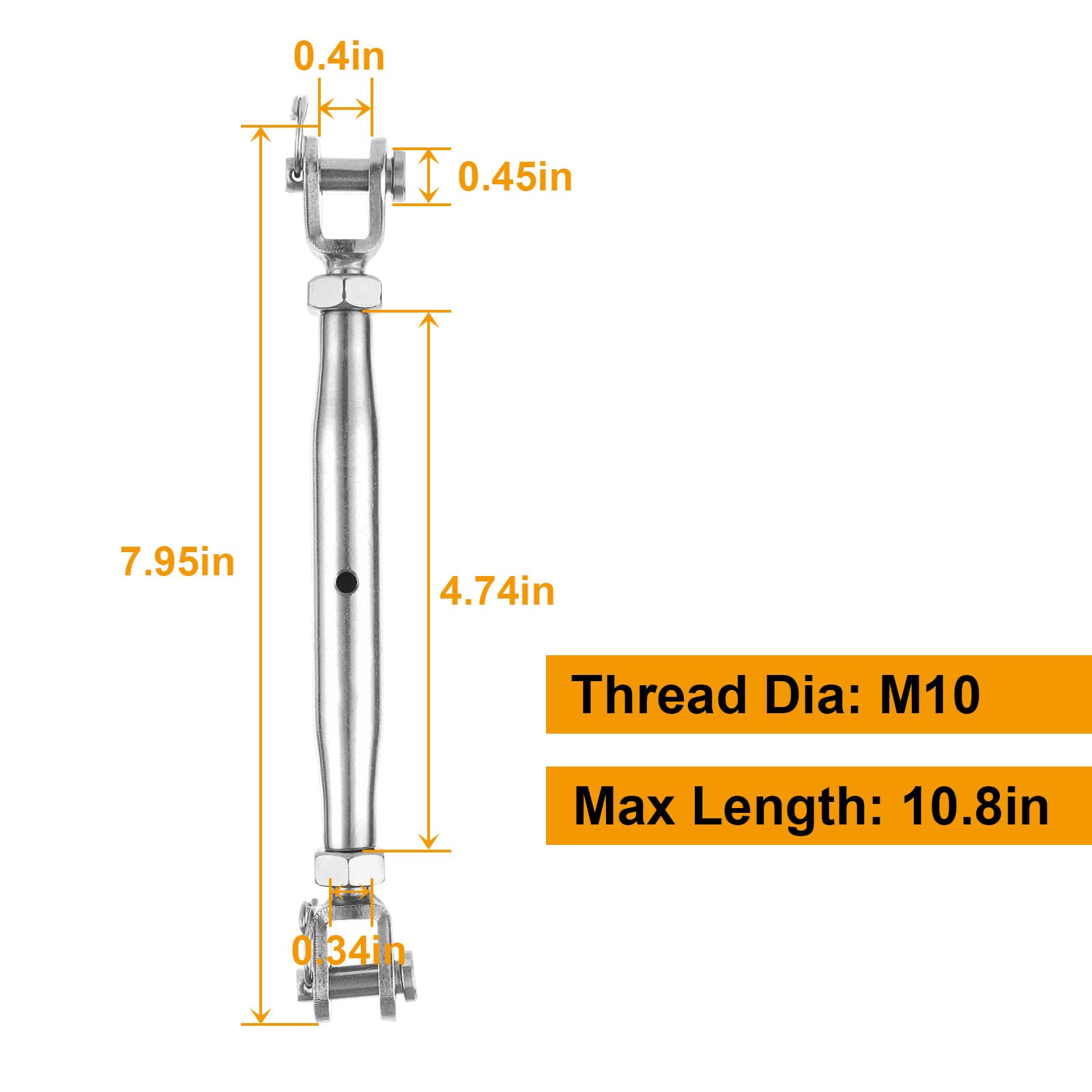 Snapklik.com : 2 Pack 3/8 Inch M10 Turnbuckles, Stainless Steel Jaw And ...
