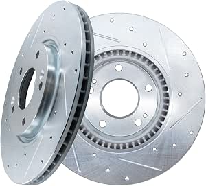 Amazon.com: HUSCH Front Drilled Slotted Cast Iron Disc Brake Rotors ...