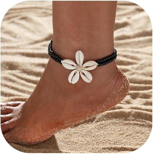 Amazon.com: Shell Anklets for Women Shell Beach Jewelry Accessories White Pink Black Flower ...