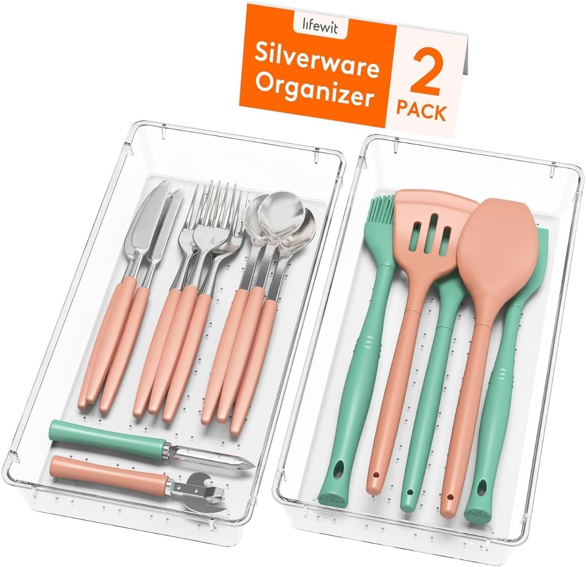 Amazon.com: Lifewit Silverware Drawer Organizer, 5.75" x 11.65" Clear ...