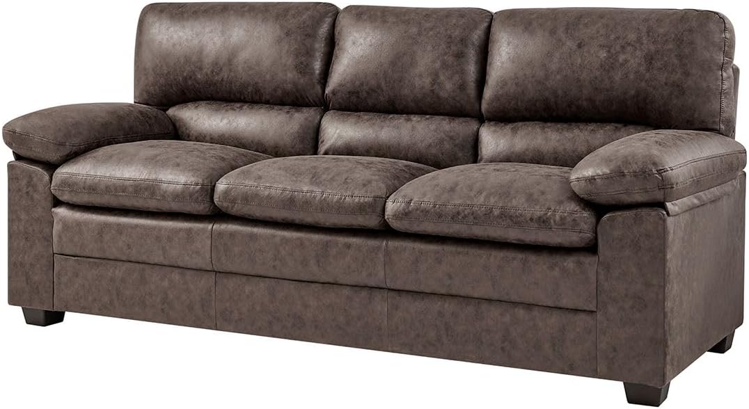 Bravich Oxford 3 Seater Sofa. Dark Brown Faux Leather Sofa, Three ...