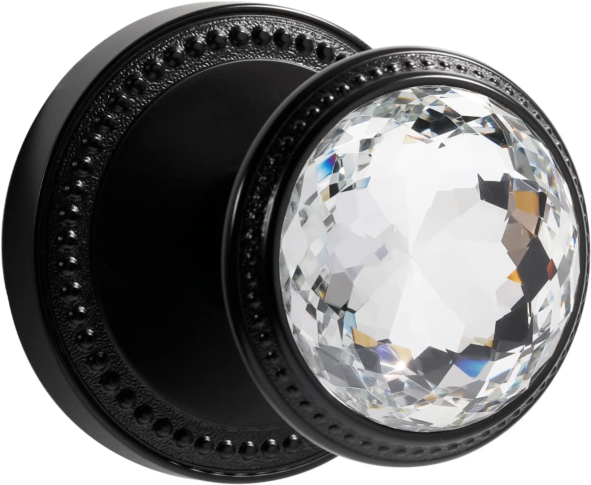 SORWDUERM Black Door Knobs Crystal Door Knob Dummy Door Knob Glass Door Knob Single Sided ...