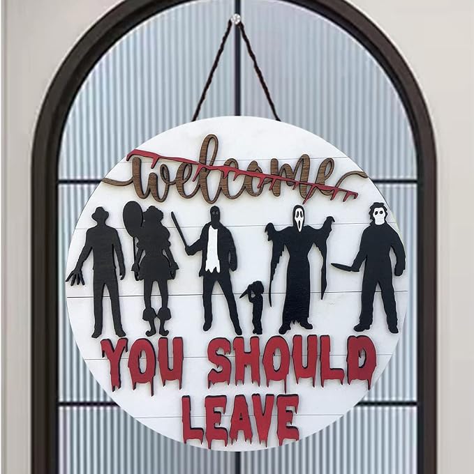 Amazon.com: Scary Front Door Welcome Sign 3D Halloween Horror Movie ...