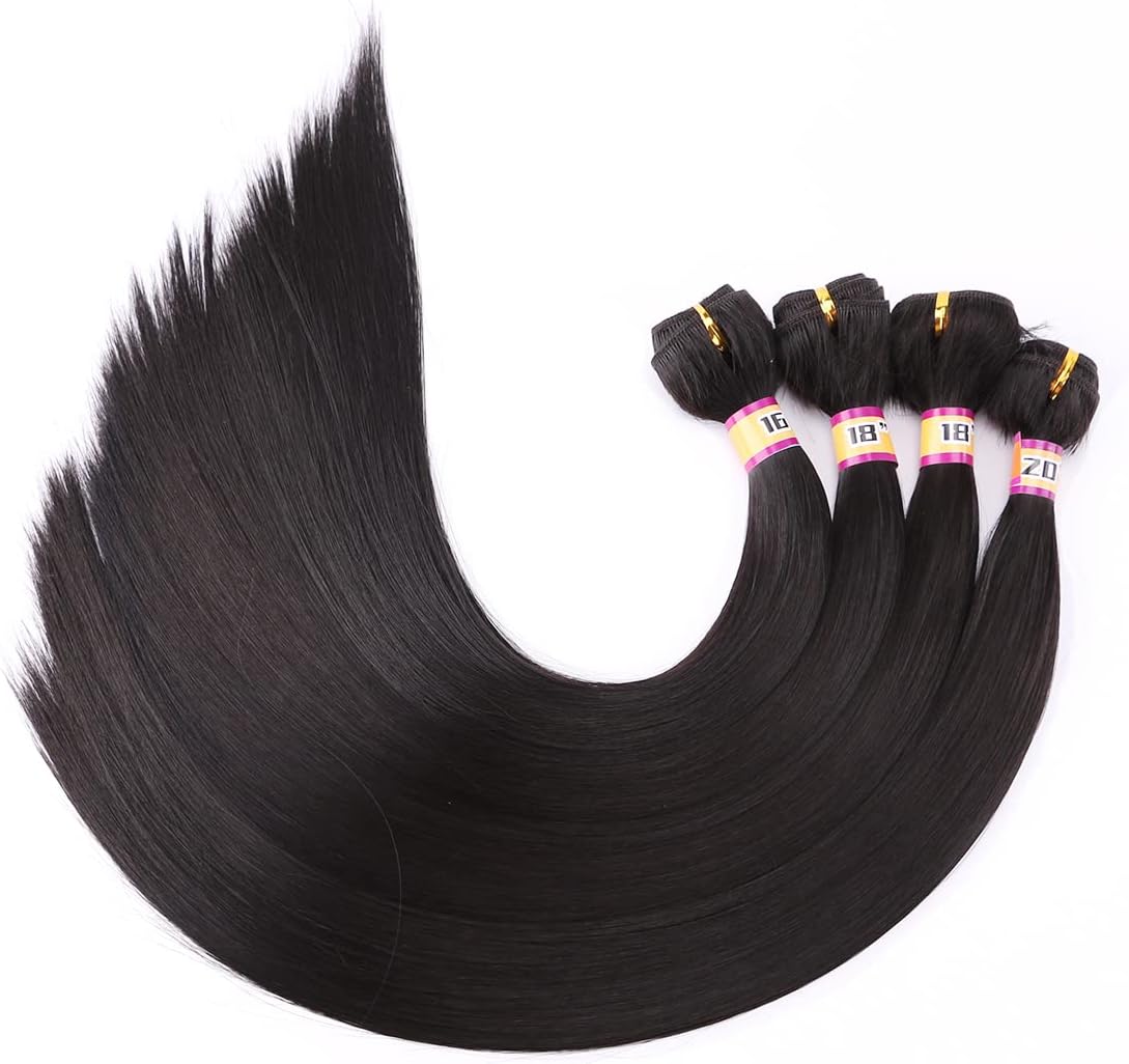 Amazon.com : 4 Bundles Silky Straight Synthetic Hair Weave Extensions ...