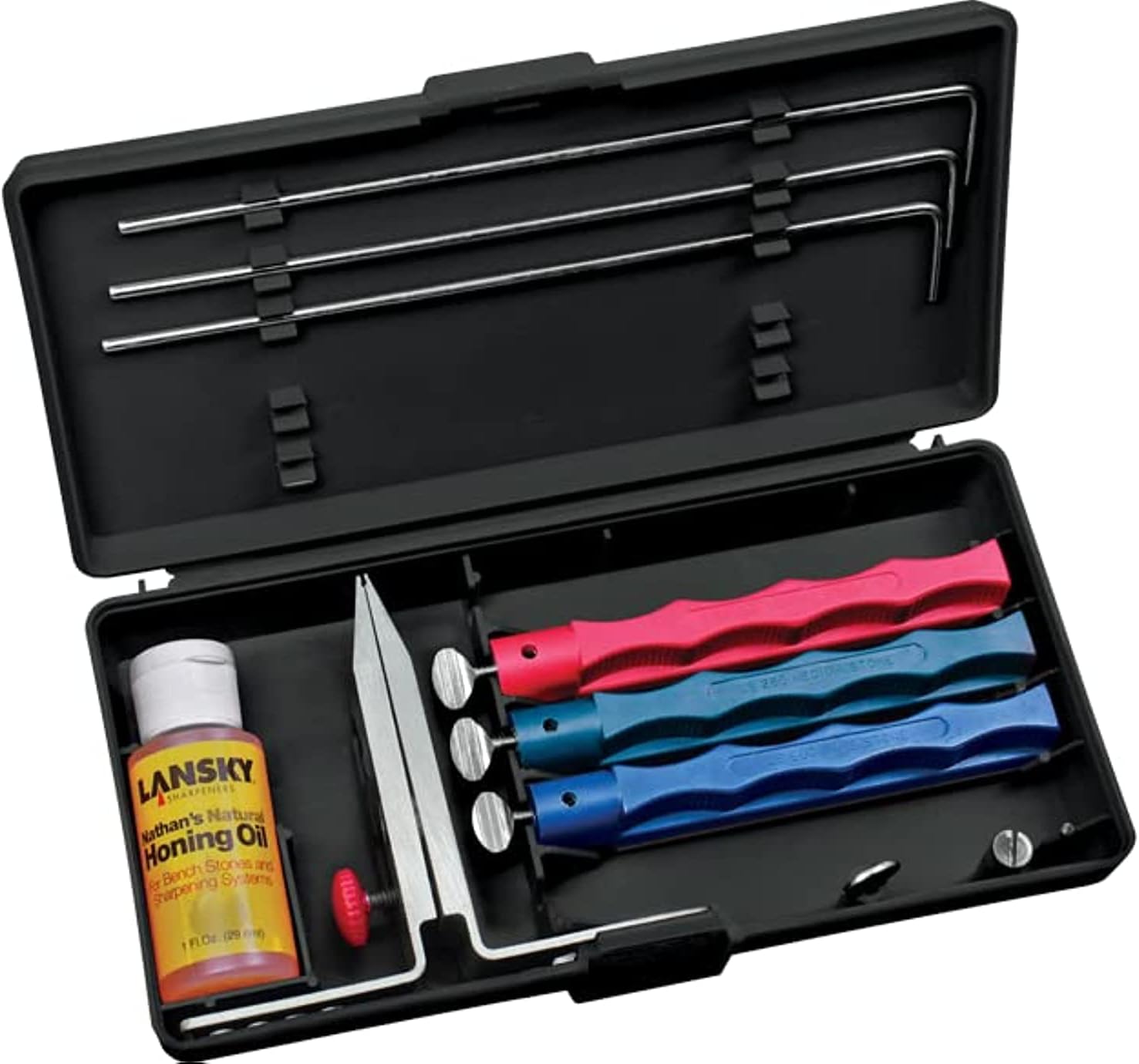 Lansky - Set affilacoltelli Deluxe con 5 coti, morsetto, guide, olio ...