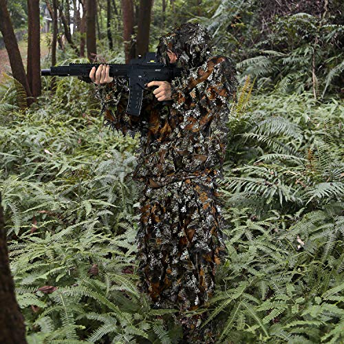 PELLOR Outdoor Camo Ghillie Suits, 3D Leafy Ghille Suit Hooded Hunting ...