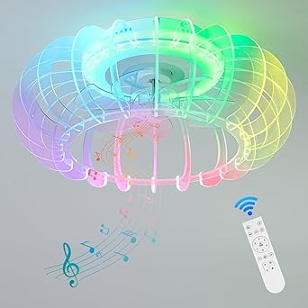 RGB Bladeless Ceiling Fan with Light and Remote LED Smart Low Profile ...
