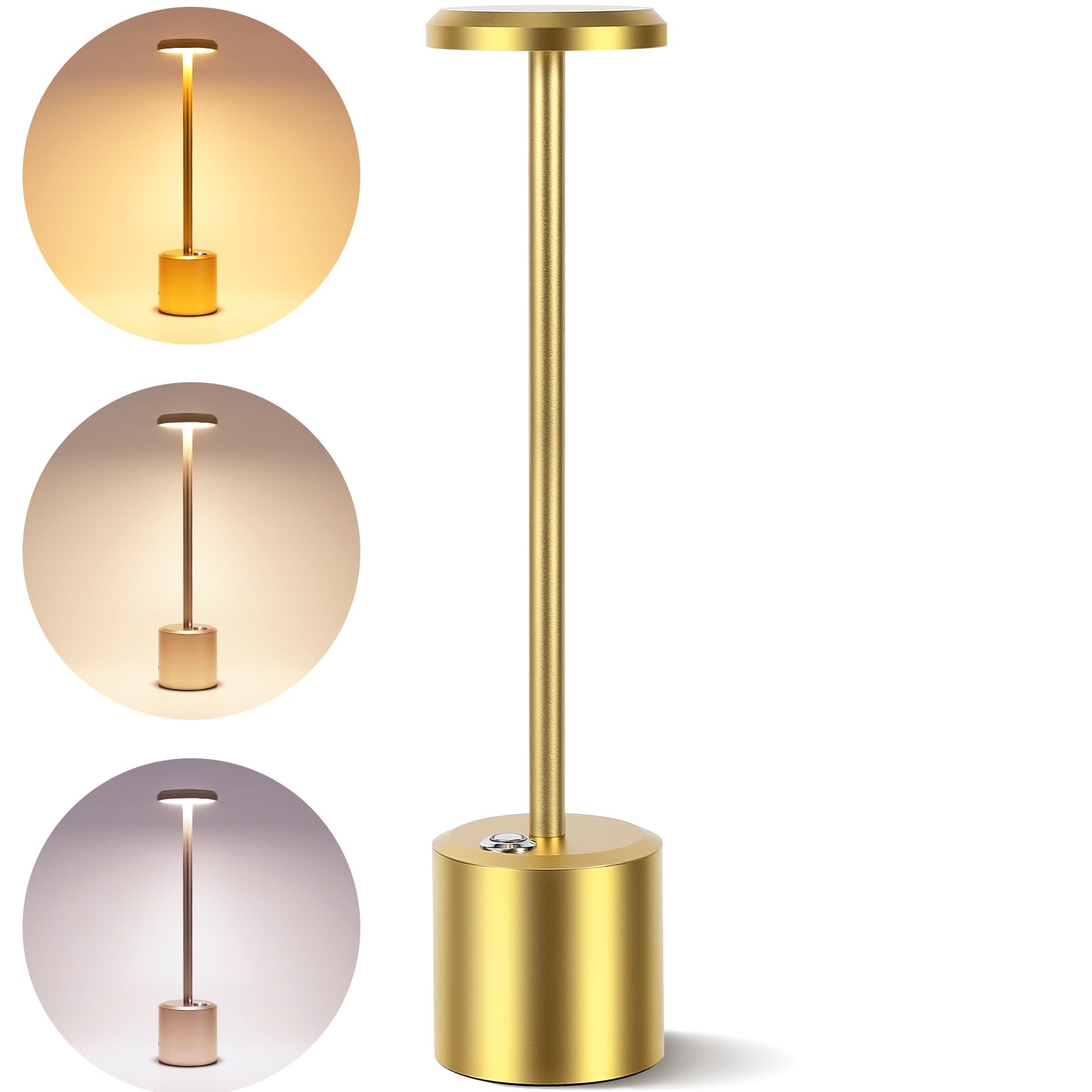 Amazon.com: Litake Gold Table Lamp,3 Color Stepless Dimming Cordless ...